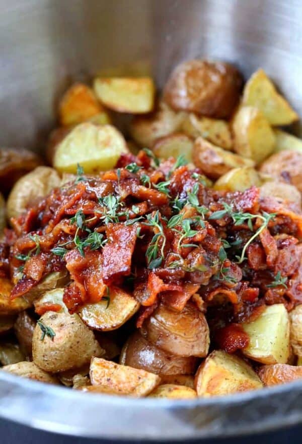 Oven Roasted Potatoes with Bacon - Potatoes with Warm Bacon Dressing