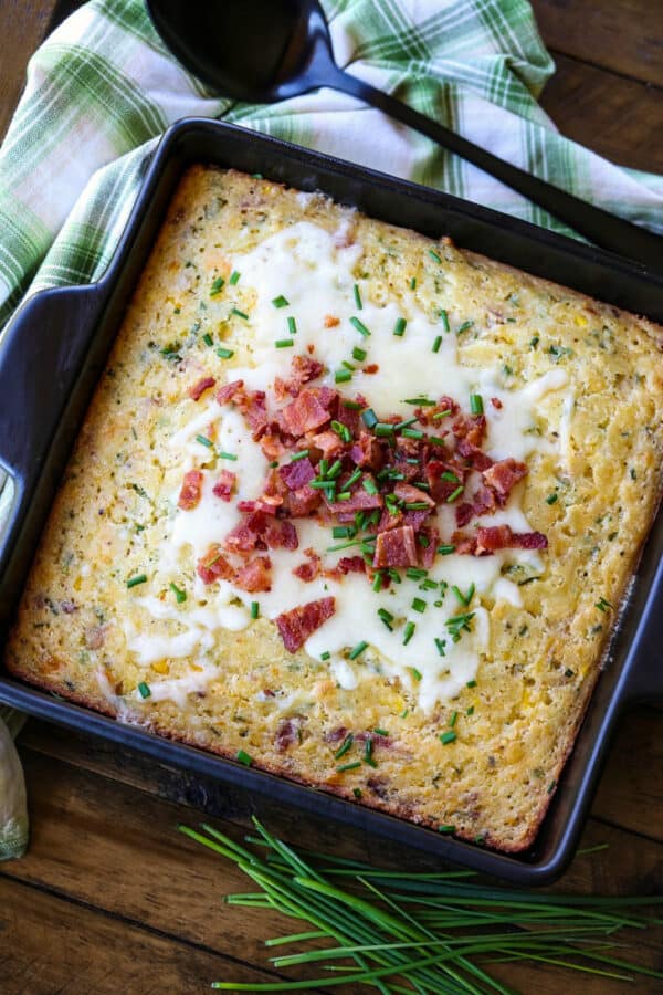 Bacon Corn Spoon Bread | An Easy, Cheesy Side Dish | Mantitlement